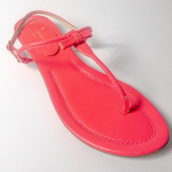 kate spade | Shoes | Kate Spade Neon Pink Leather Talie Bow T Sandals ...